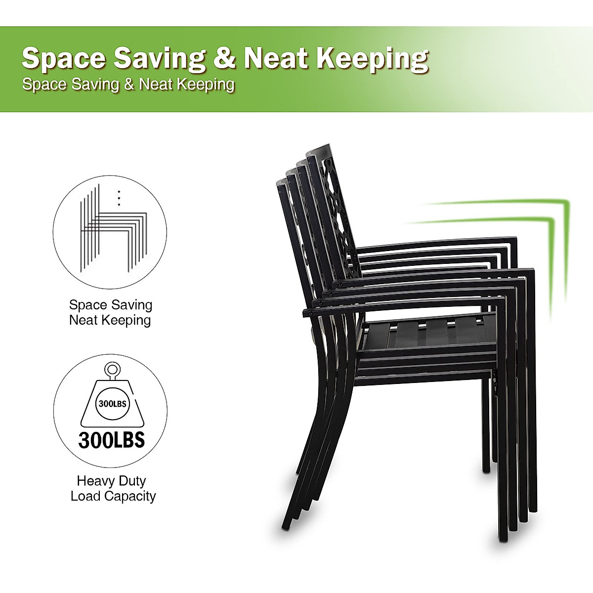 MEOOEM Patio Dining Chairs 6PC Outdoor Metal Stackable Arm Chairs, Backyard Garden Chair, Black