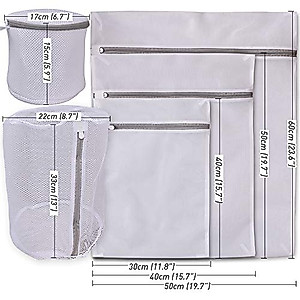 Newk 5 Packs Laundry Bags, with Premium Zipper for Travel Storage Organize Bag, Clothing Washing Bags(1 Large+1 Medium+1 Small+ 1 Bra bag+ 1 Shoe Bag)