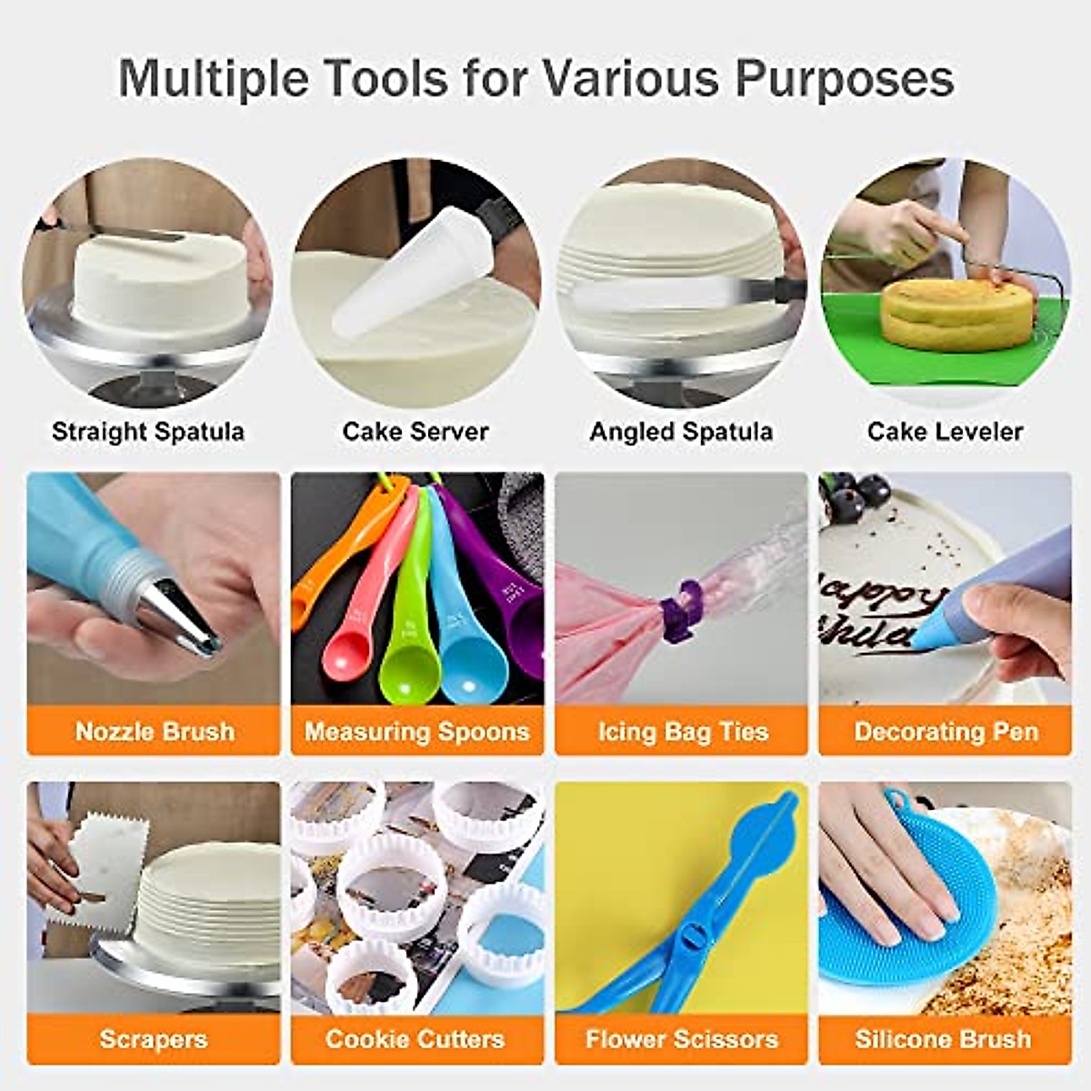 301Pcs Cake Decorating Kit Baking Tools - Aluminium Revolving Cake Turntable, Reusable Piping Bags and Tips set, Icing Spatula Baking Accessories for Cake Cupcake Cookie Decorating
