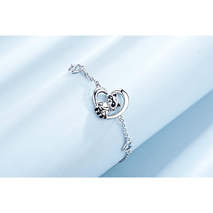 CHENGHONG Raccoon Bracelet Gifts 925 Sterling Silver Heart Charm Bracelet Raccoon Bracelet Animal Jewelry Gifts For Women