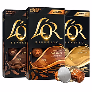 L'OR Espresso Capsules, 30 Count Variety Pack Vanilla/Chocolate/Caramel, Single-Serve Aluminum Coffee Capsules Compatible with the L'OR BARISTA System & Nespresso Original Machines