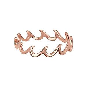 Pura Vida Rose Gold Wave Band Ring - .925 Sterling Silver, Rose Gold Plating Accessories - Size 7