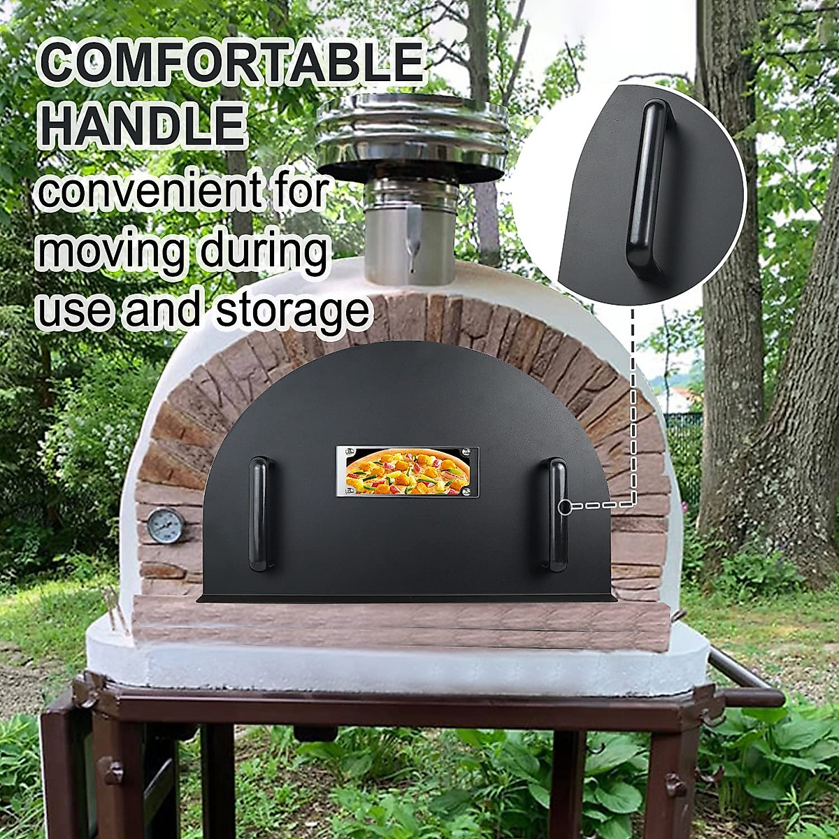 Karpevta Pizza Oven Door Stainless Steel Pizza Oven Door With Handle 25''X20'' Black Fit Most Outdoor Commercial Ovens