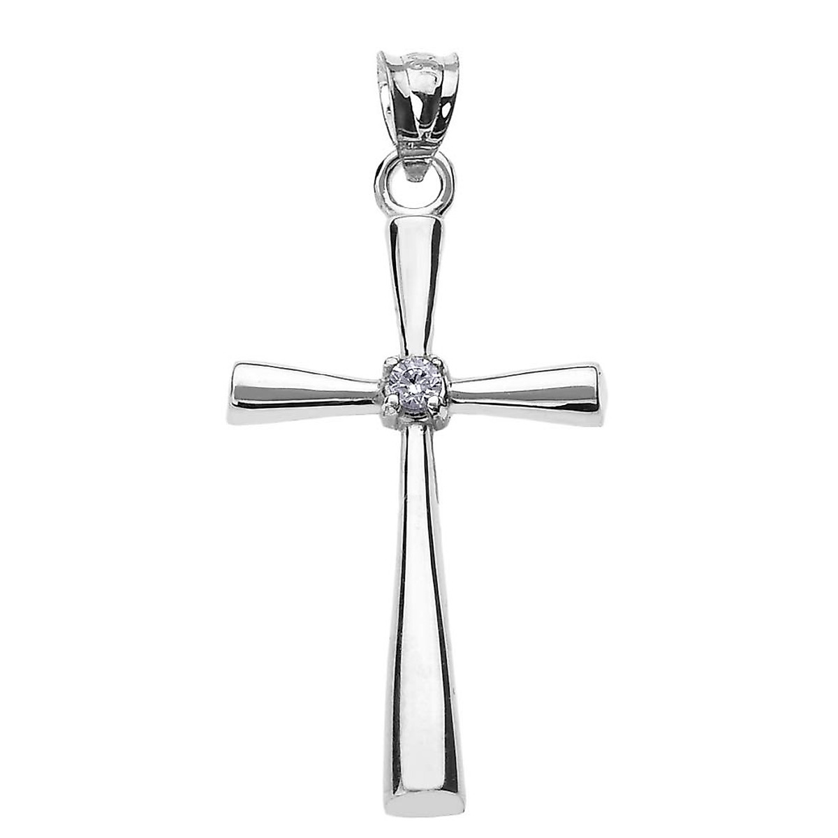 14K White Gold Solitaire Diamond Accented Cross Pendant Necklace, 16"