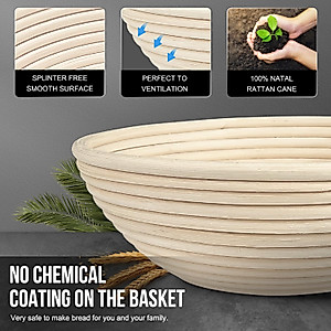 Walfos Banneton Proofing Basket Set（9 pcs）-100% Natural Rattan Sourdough Bread Basket,10" Round & 9" Orval Proofing Basket,Includes Professional Baking Tools,Great for Home and Professional Bakers