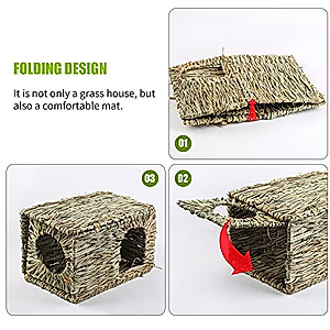 Fuaier Large Grass House for Rabbit Guinea Pig Hamster Chinchilla and Small Animals. Hand-Woven Safe and Comfortable Foldable Playhouse for Laying or Sleeping