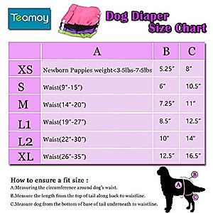 Teamoy 4pcs Washable Female Dog Diapers, Reusable Doggie Diaper Wraps for Female Dogs, Super-Absorbent and Comfortable, Large