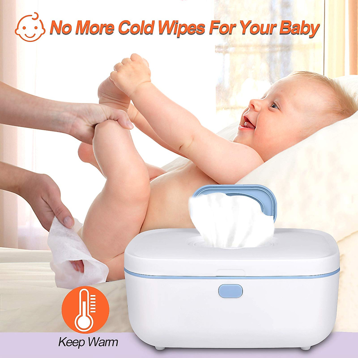 Wipe Warmer,Baby Wipe Warmer - Wet Wipe Warmer Baby is Super Fast Top Heating System with Constant Temperature, LED Display Shows Precise Temperature（White Blue）