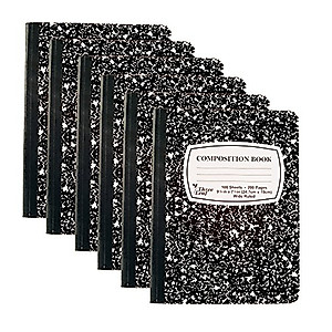 6-Pack Black Marble Composition Notebook, 9-3/4" x 7-1/2", Wide Ruled, 100 Sheet - 18 Piece School Combo Pack, Pens - Highlighters - Mechanical Pencils - Refills (6 Notebooks, 18 Combo Pack)