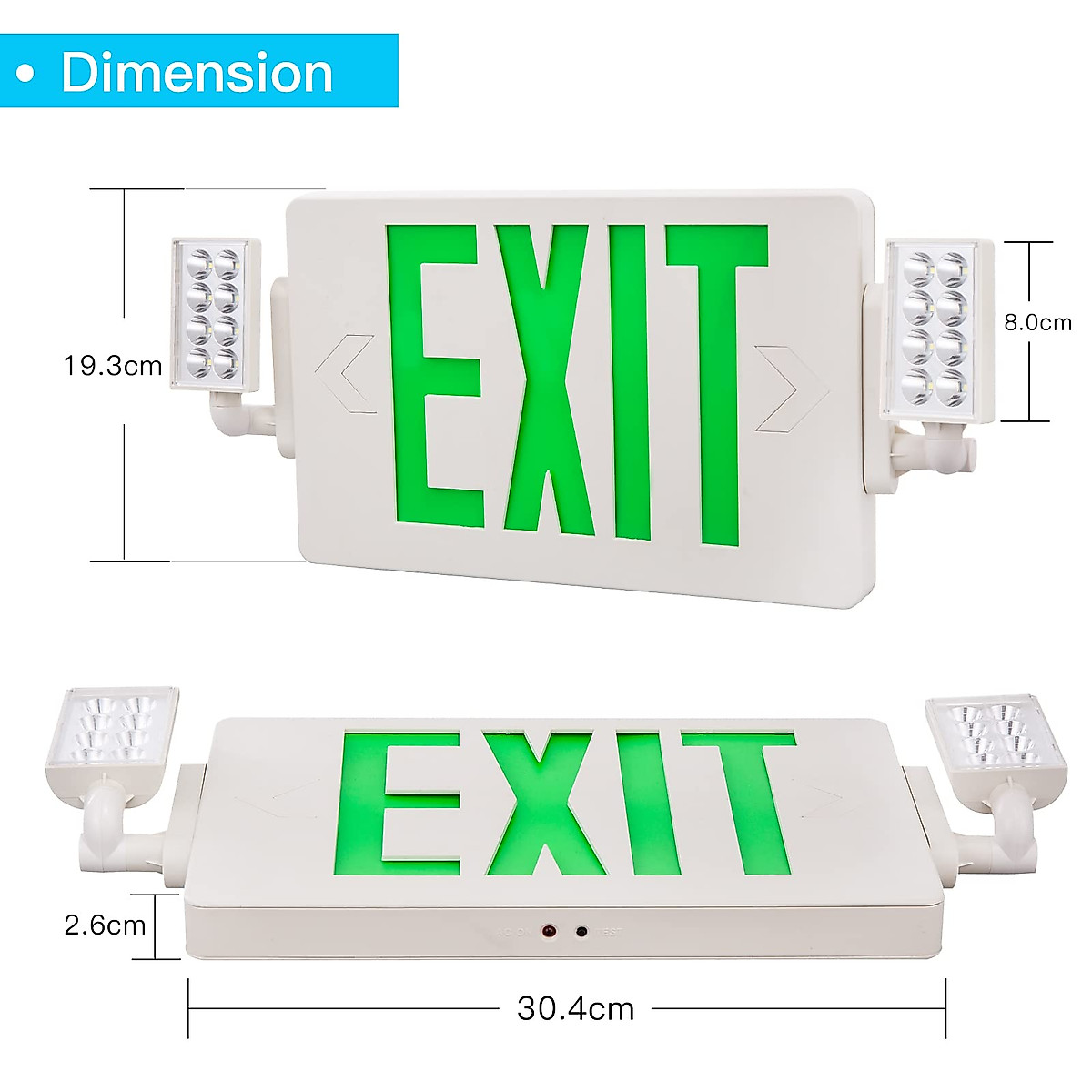 EXITLUX 1 Pack Green Led Exit Lights with Battery Backup&Adjustable Two Head-US Standard UL Listed-Hardwired-Exit Signs for Business/Commercial Emergency Light Fixtures