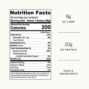 Be Well by Kelly Vanilla Plant-Based Protein Powder, Vegan 20G of Protein & 8G of Fiber (3 Ingredients, 20 Servings) 9 Amino Acids + 3 BCAAs No Soy, No Dairy, Stevia-Free, No Sugar Added 1.68lb 760g