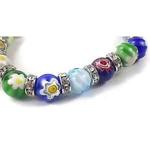 Nazareth Store Colorful Agate Stone Flower Beads Bracelet with Hanging Genuine Cross Spiritual Religious Gifts for Women and Men