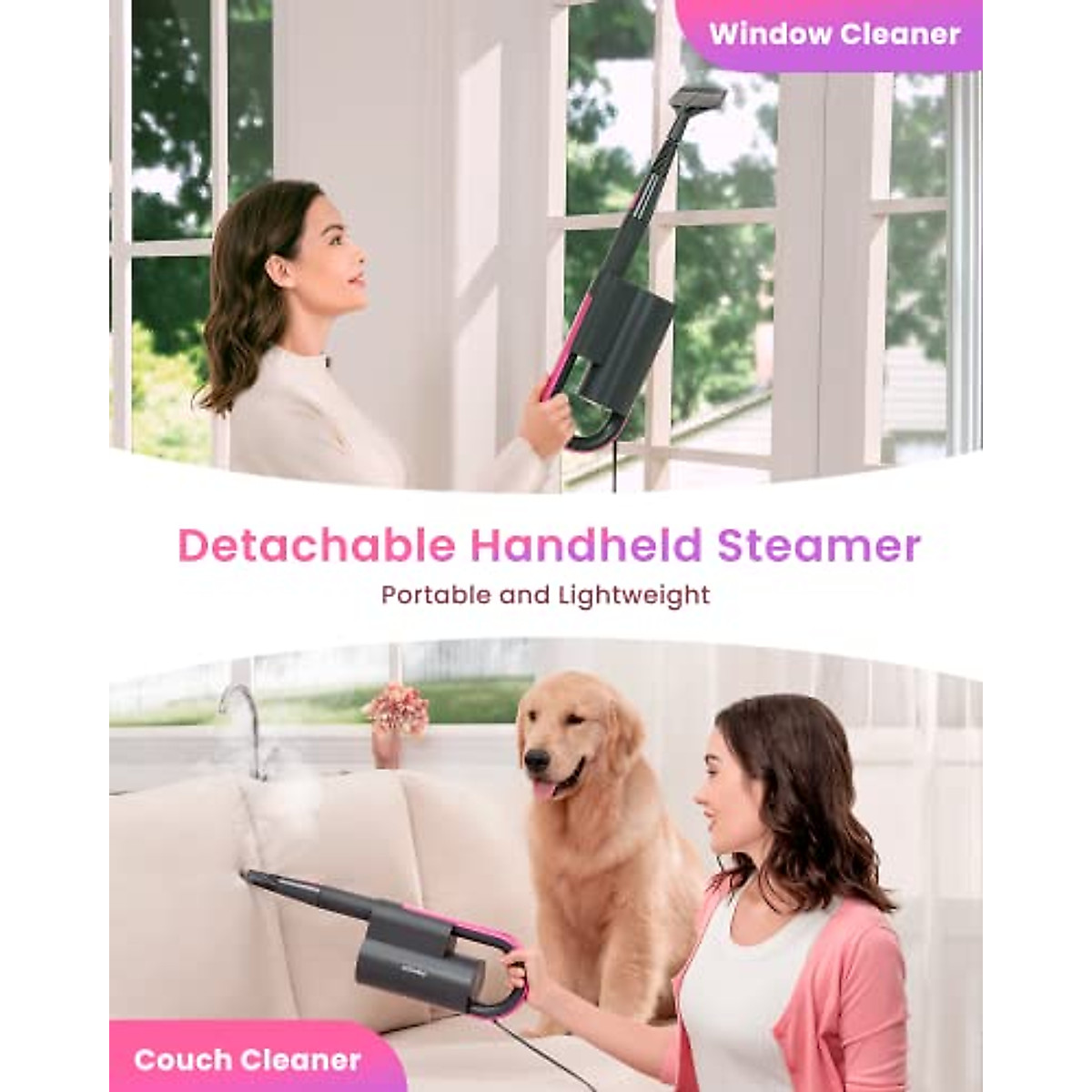 Schenley Steam Mop Cleaner with Detachable Handheld Steamer for Cleaning Hardwood/Laminate Floor, Tiles and Grout, with 7-in-1 Multi-purpose Accessories and Washable Microfiber Pads