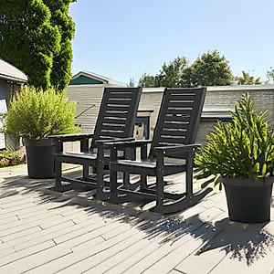 GREENVINES Outdoor Rocking Chairs | Set of 2 | Porch Rocker | HDPE Plastic | Black | Oversized Rockers | High Back | Big & Tall | Ladder Back | for Patio Outside Backyard Balcony Garden