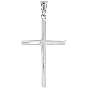 Jewelry America High Polished 14K White Gold Plain Slender Cross Pendant with Chain Necklace, 22"