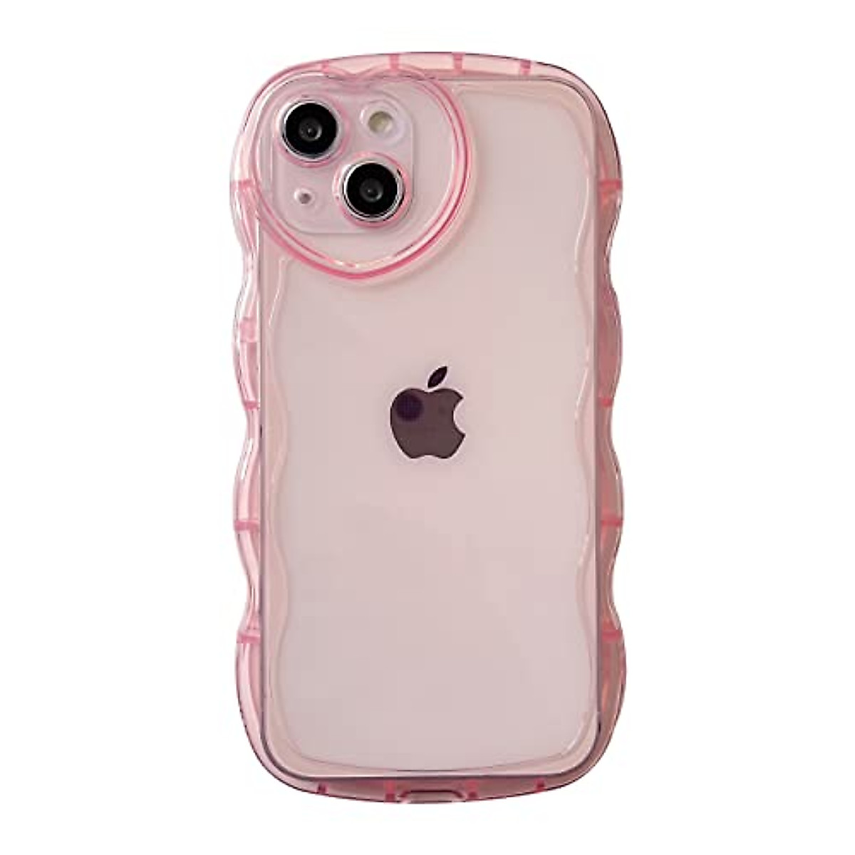 Caseative Curly Wave Shape Love Heart Camera Lens Protection Clear Soft Compatible with iPhone Case (Pink,iPhone 13)
