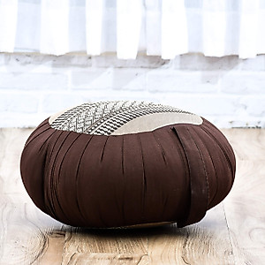 Leewadee Meditation Cushion Set – 1 Round Zafu Yoga Pillow and 1 Square Roll-Up Zabuton Mat Filled with Eco-Friendly Kapok, Brown
