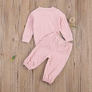 Honganda 2Pcs Toddler Baby Girl Plain Solid Sweatshirt Pullover Tops Drawstring Sweatpants Joggers Casual Fall Winter Outfit Set (Pink, 2-3T)