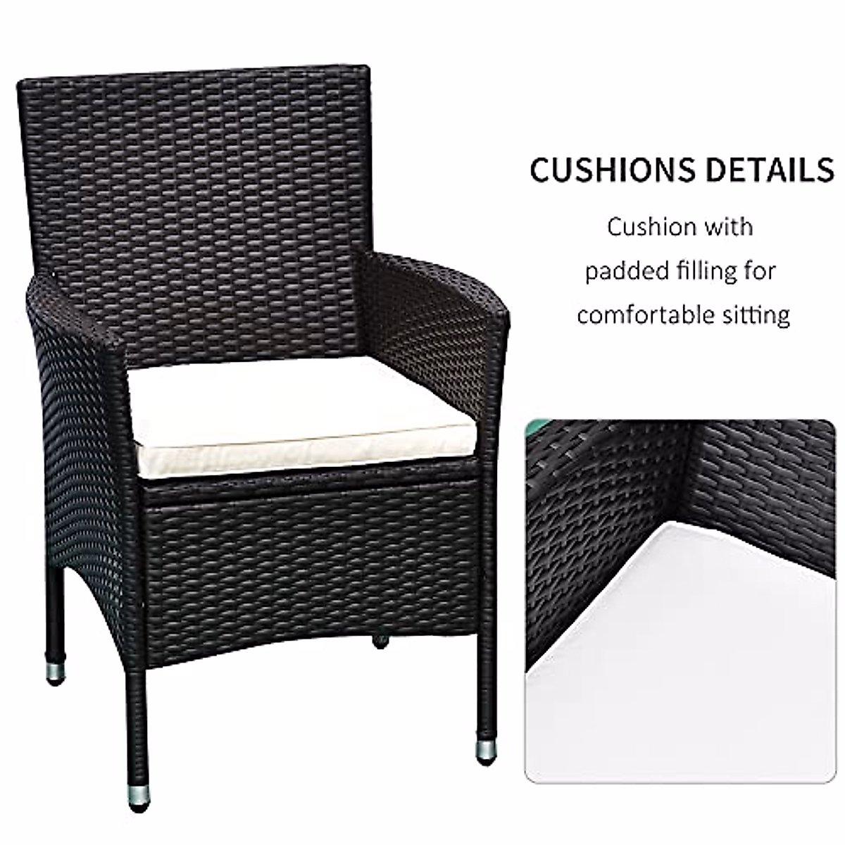 Outsunny 2 PCS Rattan Wicker Dining Chairs with Cushions and Anti-Slip Foot, Patio Stackable Chairs Set for Backyard, Garden, Lawn, Dark Coffee