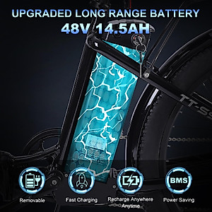 GELEISEN Electric Bike for Adults,750W 28MPH Electric City Cruiser Bicycle, 26" x 3.0 Fat Tire Step-Thru Ebike with 48V 14.5AH Removable Battery,Shimano 7-Speed Folding Electric Commuter Bike (Black)