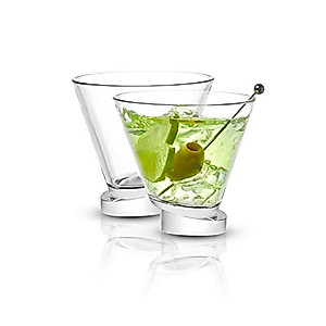 JoyJolt Aqua Vitae Martini Glass Set of 2. Crystal Glassware, Round Drinking Glasses with Off Set Base. Stemless Cocktail Glasses and Dessert Glasses. Unique Christmas Gifts