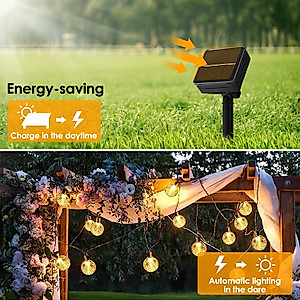 Solar String Lights Outdoor 66LED 40Ft Waterproof Fairy Lights with 8Modes,Solar Powered Crystal Globe Lights for Garden Fence Patio Home Party Christmas Decoration