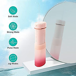 Matekxy Foldable Water Flosser, Cordless Rechargeable Oral Irrigator, IPX7 Waterproof 4 Modes Water Teeth Cleaner for Braces, Bridges Care, Home Travel Pink