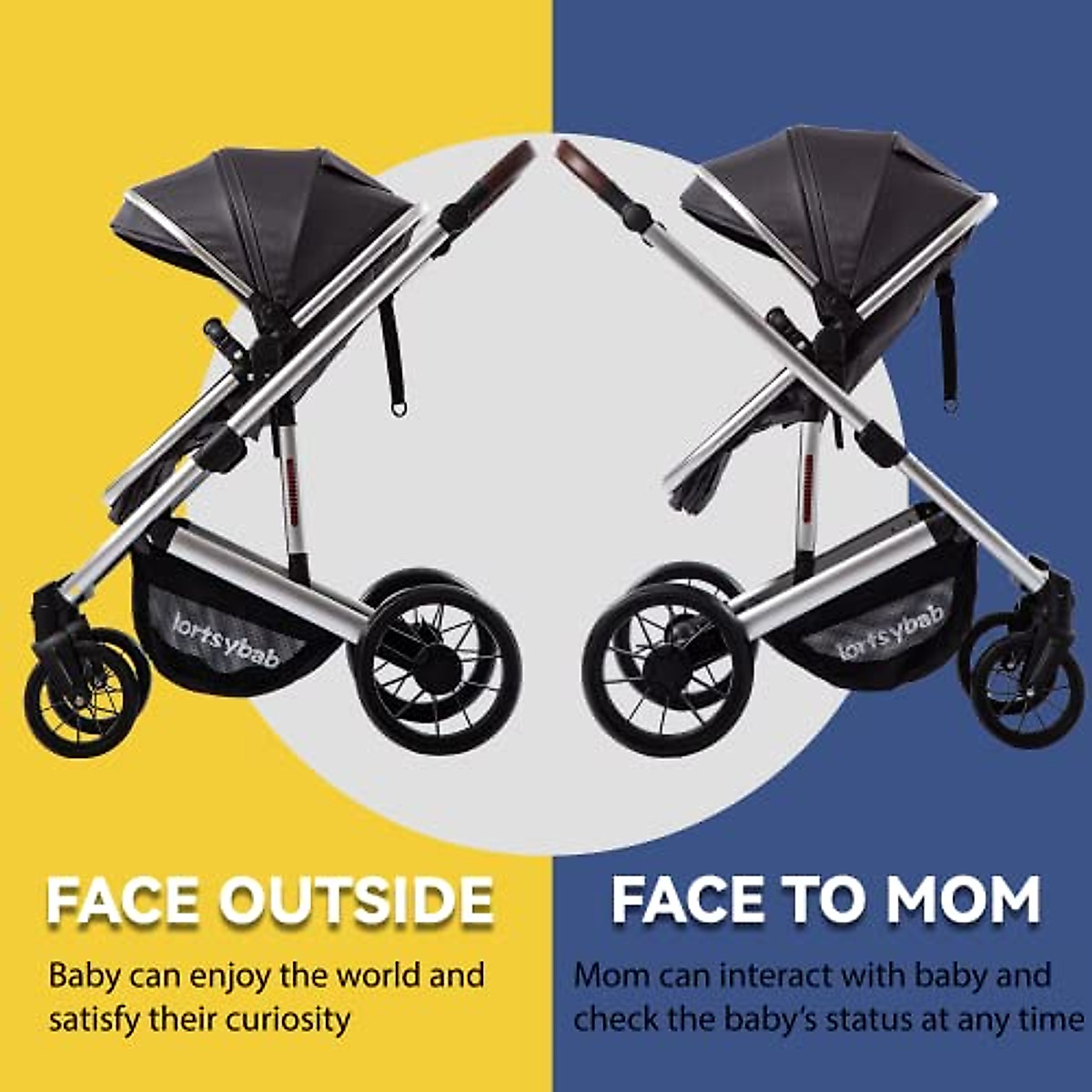LORTSYBAB Baby Stroller - 2 in 1 High Landscape Convertible Stroller with Reversible Seat | Foldable Aluminum Alloy Pram Anti-Shock Toddler Pushchair Strollers for 0-36 Months Babies