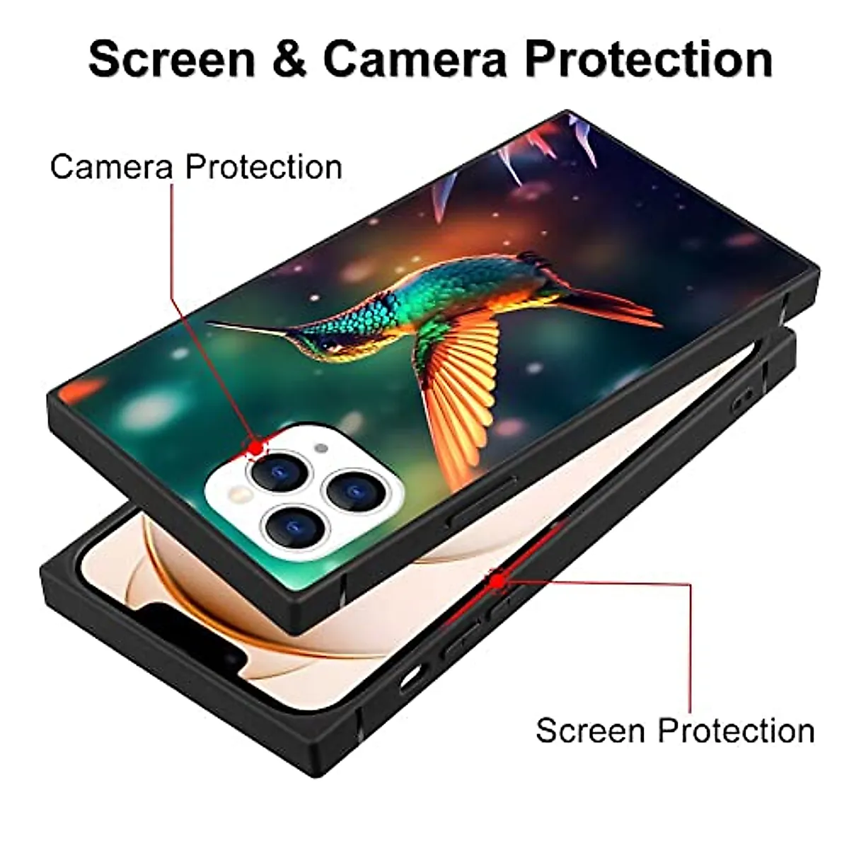 KOLHUBI Case Compatible with iPhone 13 Pro Max Designer Hummingbird Art-067 Metal-Plated Protective Cover Unique Design Suitable for Wireless Charging iPhone 13 Pro Max Fashion Pattern