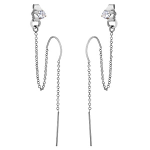 Sterling Silver Double Piercing Earrings Two Hole Earrings Cz Threader Earrings For Women Chain Earrings Set Boho Jewelry Cubic Zirconia (Sterling Silver)