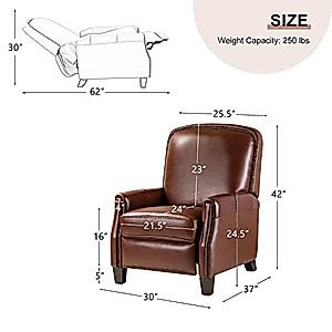 HULALA HOME Genuine Leather Recliner Chair, Classic and Traditional Push Back Recliner Chair for Living Room, Adjustable Leather Cigar Chair Recliner with Thickened Upholstered Seat Back, Brown