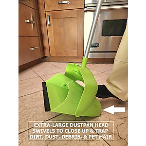 PortoTrash Broom and Dustpan Set for Home, Angled Broom and Upright Dustpan with Extendable Poles, Long Handle Broom and Dustpan Set for Kitchen, Portable Dustpan Combo for Sweeping RV