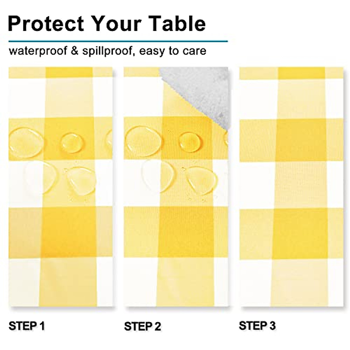 Hiasan 60 x 120 Inch Checkered Tablecloth Rectangle - Waterproof & Wrinkle Resistant Gingham Spring Table Cloth for Outdoor Picnic, Kitchen and Holiday Dinner, Yellow and White