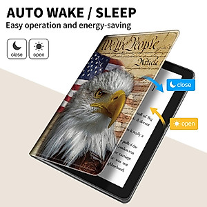 Case for Samsung Galaxy Tab A8 10.5 Inch 2022 (SM-X200/SM-X205/SM-X207) 360 Degree Rotating Swivel Stand PU Leather Cover with Auto Wake Sleep, USA Flag Eagle Constitution