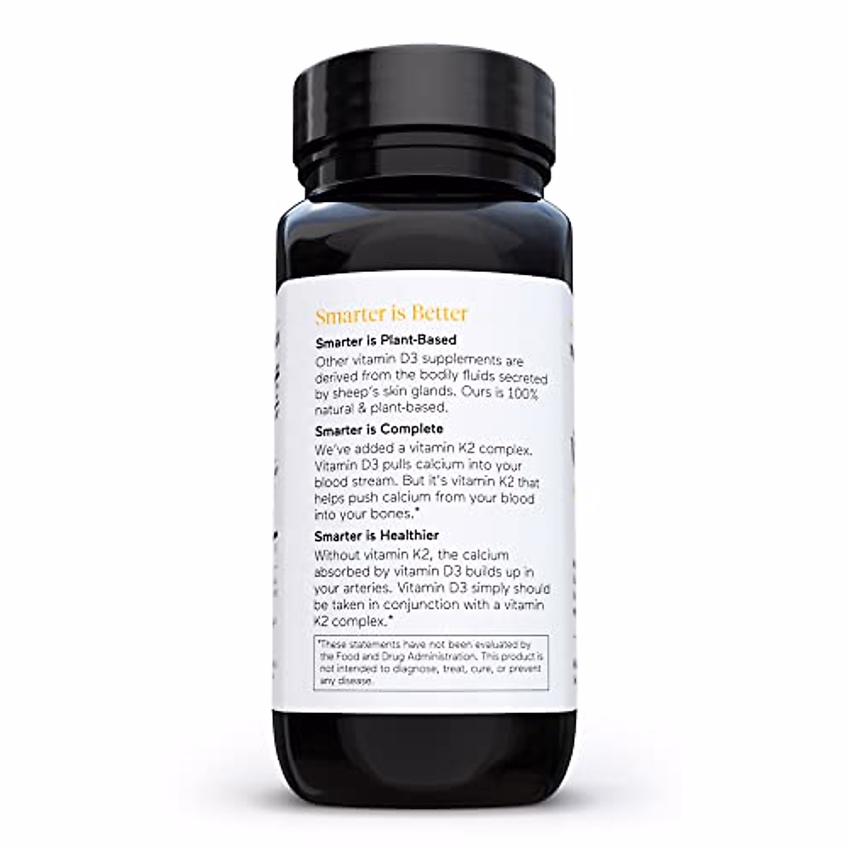 Plant-Based Vitamin D3 Immune Support with Vegan K2 Complex in a Vegetarian Softgel - Includes 5,000 IU of Vitamin D for Immunity Boost, Complete Bone Health & Arterial Protection (1 D3+K2)
