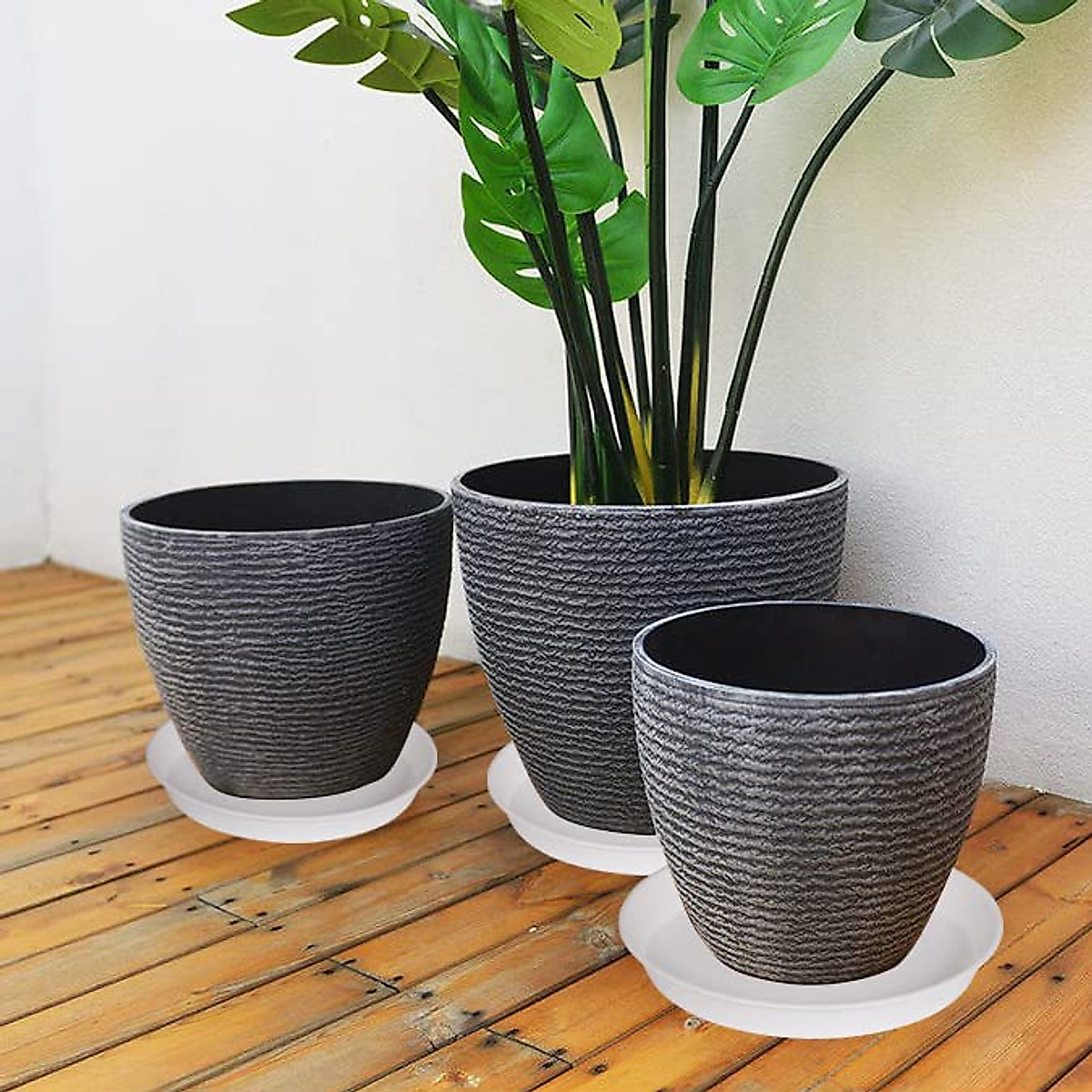 Bleusea 3 Pack of Deep Plant Saucer 18 19 inch, Large Heavy Duty Plastic Plant Saucers 18" Round, Plant Drip Trays for for Indoors Outdoor, Pot Tray for Planter 17-20" (Creamy White)