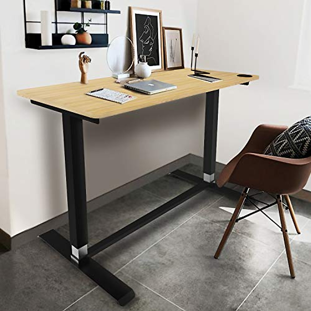 CAXXA Sit Stand Adjustable Height Desk Electric for Home Office (Urban Teak Tabletop, 48" x 24")