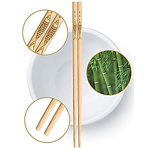 YUNDUOJIA 5 pairs of bamboo chopsticks can be reused, classic healthy high-quality natural bamboo chopsticks, can be washed in the dishwasher, 9.8 inches / 25 cm, (pattern: more than every year)