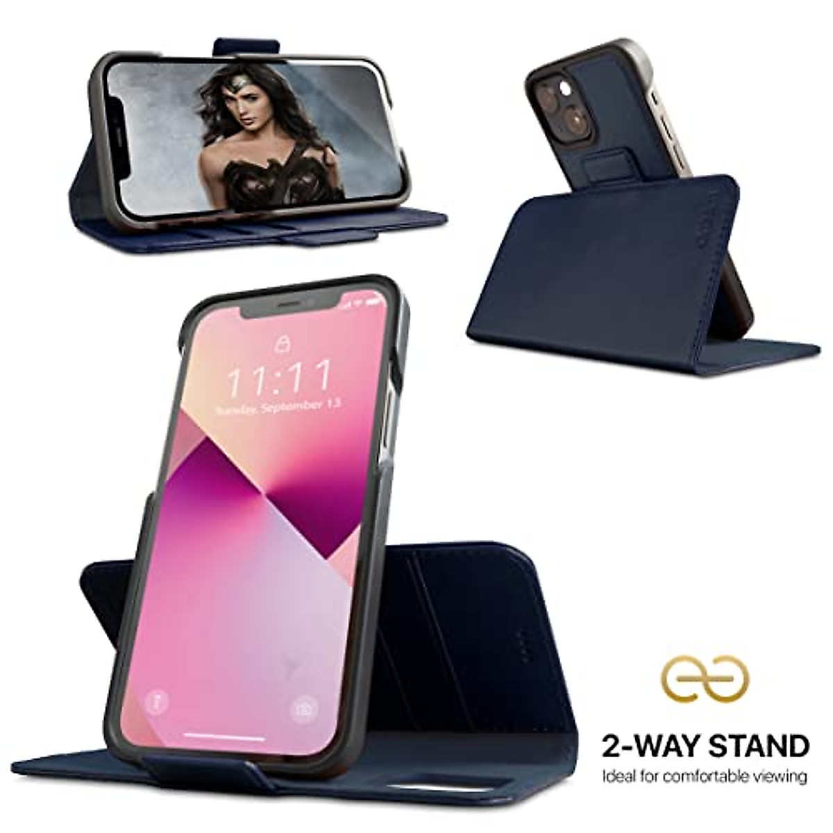 Dreem Fibonacci 2-in-1 Wallet Case for Apple iPhone 13 Mini - Luxury Vegan Leather, Magnetic Detachable Shockproof Phone Case, RFID Card Protection, Magsafe Compatible - Royal