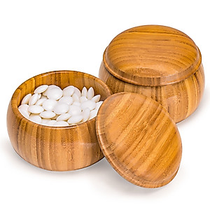 Yellow Mountain Imports Double Convex Melamine Go Game Stones Set with Bamboo Bowls - Size 33 (9 millimeters)