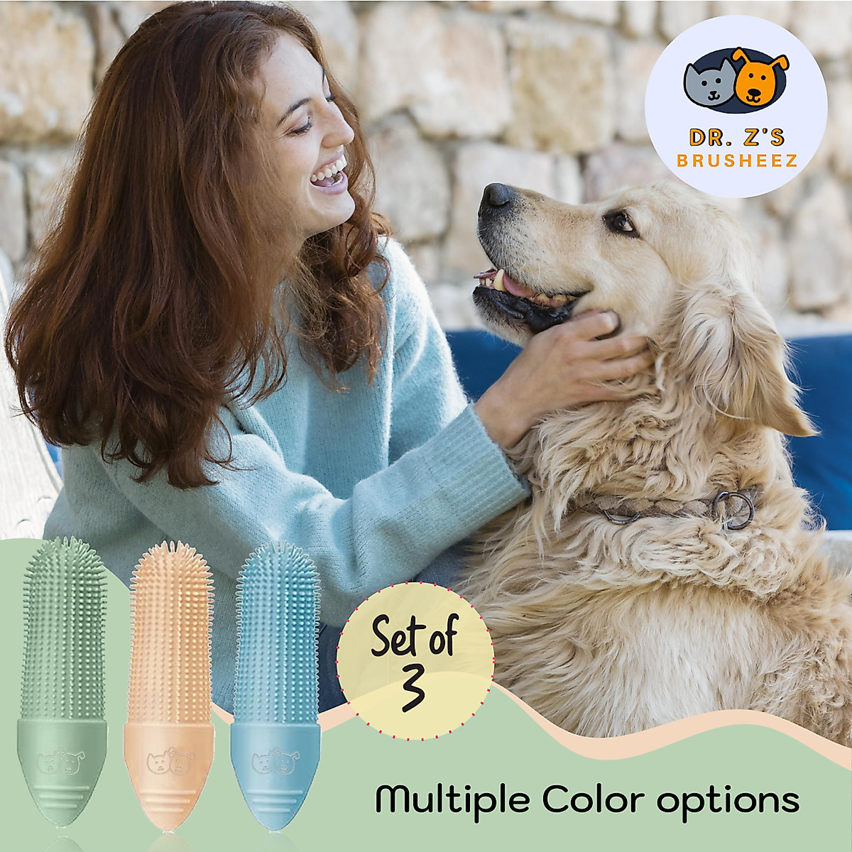 DR. Z'S GOODEEZ Pet Toothbrush for Dogs and Cats. Food Grade Silicone 360° Finger Brush. USA Dentist Approved!!