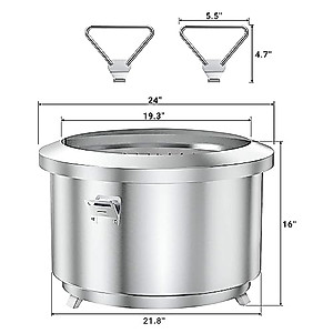 Onlyfire 24 Inch Outdoor Smokeless Fire Pit Stainless Steel Fire Bowl, Portable Wood Burning Stove with Detachable Handles for Backyard Camping