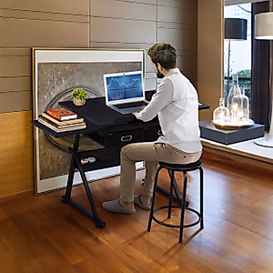 Yaheetech Drafting Table for Artists, Height Adjustable Drawing Desk Art/Craft Desk Diamond Paintings Work Station w/ 2 Storage Drawers and Stool for Home Office School, Black