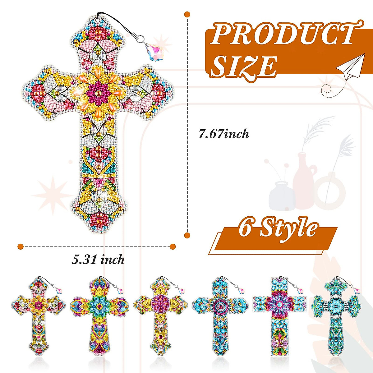 Ireer 6 Pcs Cross 5D Diamond Art Kit for Kids Adult DIY Painting Kit Religious Crystal Cross Diamond Bookmarks for Reading Lover Home Office School Project Read DIY Crafts Gifts, 6 Styles