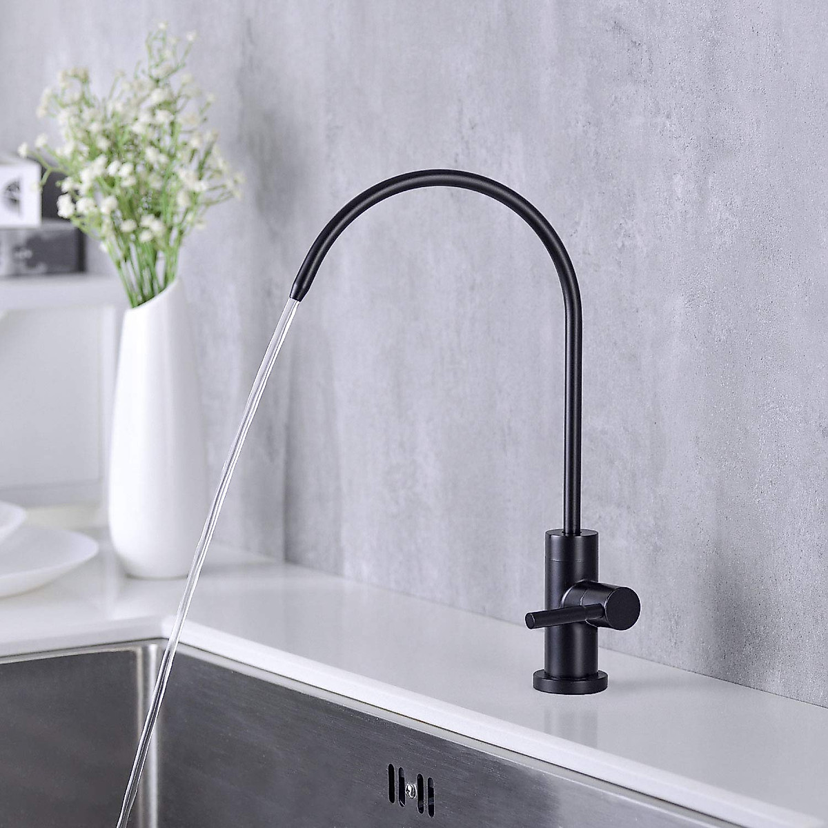 Anpean Drinking Water Faucet, Lead-Free, SUS304 Stainless Steel Kitchen Water Filter Faucet for Reverse Osmosis and Water Filtration Systems, Matte Black