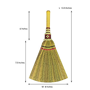 Handmade,Natural Grass Asian, Whisk Broom Thai, Handle Bamboo, Soft Brush Mini with Solid Wood Handle Retro Nature No Static Electricity Sweeping 13in