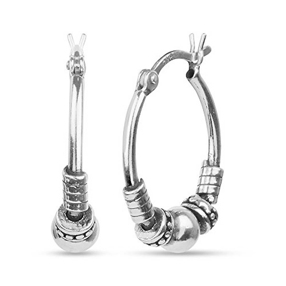 LeCalla Sterling Silver Jewelry Hollow Hoop Balinese Earrings for Women
