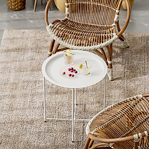 BWOORACKU Side Table, Metal End Table - White Steel Framed Nightstand for Small Spaces with Removable Tray Top, Versatile Indoor-Outdoor Coffee Accent Table