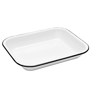 Enamelware Small Open Roaster, 11.5 x 9.25 inches, Vintage White/Black (Single)