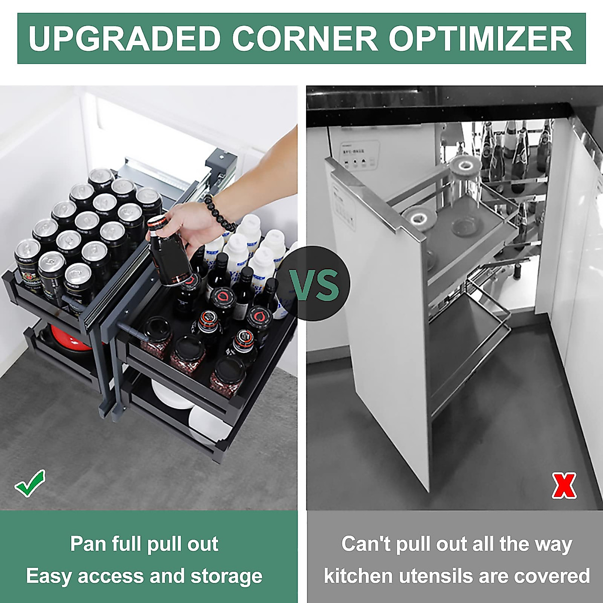 FYFUSATC Kitchen Blind Corner Pull Out Shelf with 4 Shelf Tray Baskets Hidden Pull Out Blind Corner Cabinet Organizer Heavy Duty Blind Corner Storage Cans Pots for Left or Right Blind Corner Cabinet